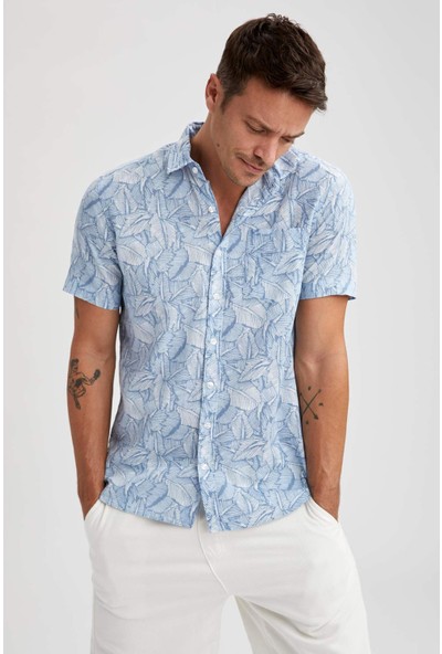 DeFacto Regular Fit Floral Desenli Kısa Kollu Gömlek W3667AZ21HS