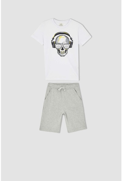Defacto Erkek Çocuk Kuru Kafa Baskılı Tişört Ve Bermuda Şort Takımı U0387A621SP