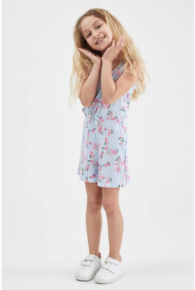 Defacto Kız Çocuk Çiçek Desenli Örme Kısa Tulum T2732A621SP