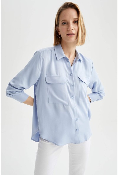 DeFacto Oversize Fit Cepli Uzun Kollu Viskon Gömlek T6889AZ21SP