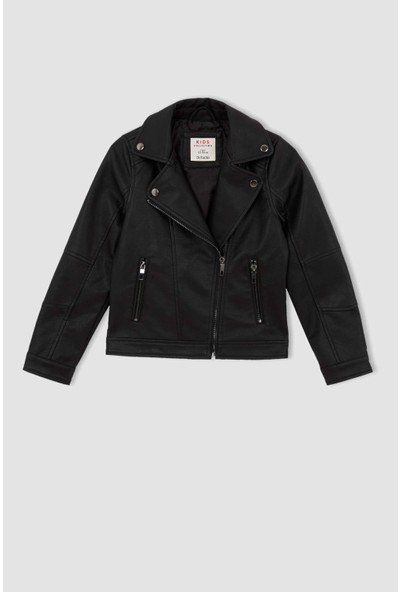 DeFacto Kız Çocuk Çapraz Kapamalı Suni Deri Ceket S5859A622SP