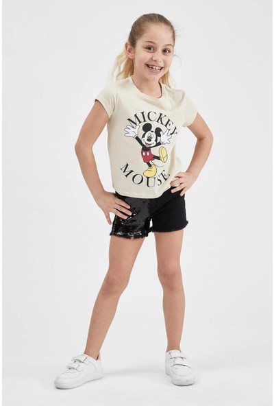 Defacto Kız Çocuk Mickey Mouse Lisanslı Kısa Kollu Tişört T2635A621SP
