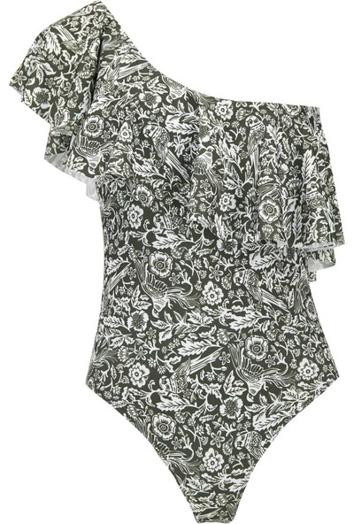 Defacto Desenli Tek Omuzlu Volanlı Mayo T8839AZ21SM