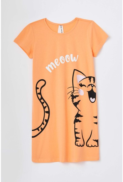 DeFacto Kız Çocuk Kedi Baskılı Kısa Kollu Gecelik T2043A621HS