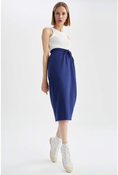 Defacto Beli Bağcıklı Slim Fİt Midi Sweat Etek U8108AZ21SM