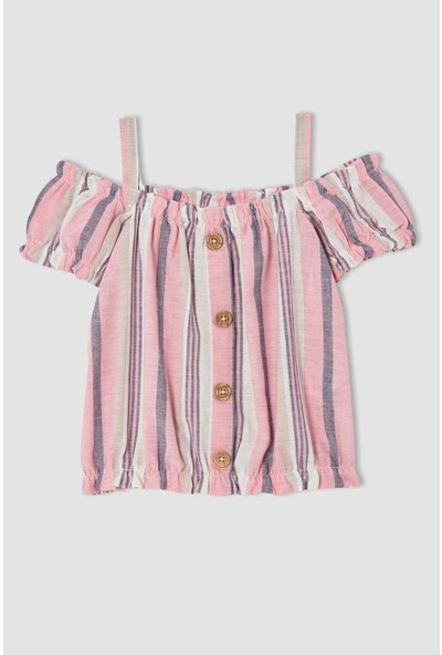 DeFacto Kız Çocuk Çizgili Kısa Kollu Bluz T4058A621SM