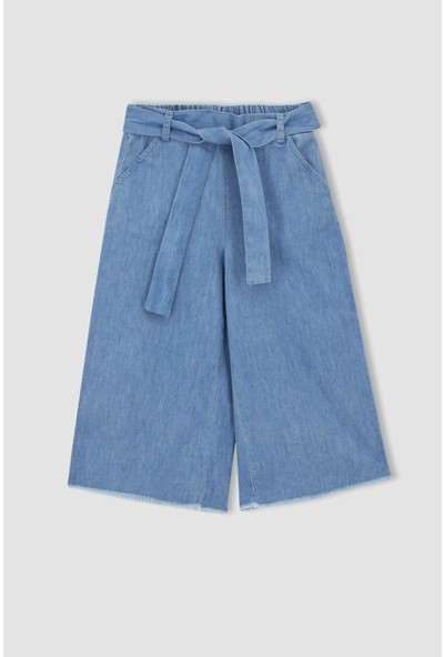 DeFacto Kız Çocuk Culotte Fit Kuşaklı Kapri Boy Jean Pantolon T3268A622SM