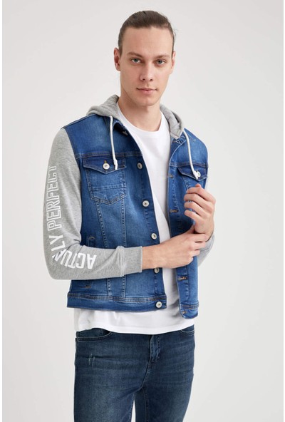 Defacto Kapüşonlu Kolları Örme Jean Ceket M4861AZ21SP