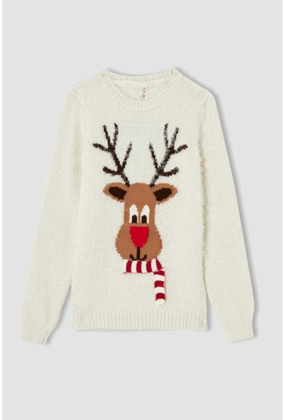 DeFacto Kız Çocuk Yılbaşı Temalı Bisiklet Yaka Geyik Figürlü Sakal İp Kazak U6117A621WN DeFacto Kız Çocuk Yılbaşı Temalı Bisiklet Yaka Geyik Figürlü Sakal İp Kazak U6117A621WN