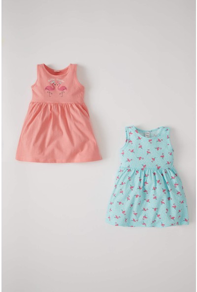 Defacto Kız Bebek Flamingo Desenli 2'li Kolsuz Pamuklu Elbise U9995A221SM