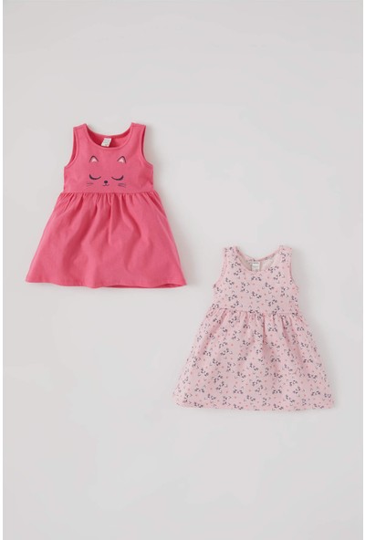 DeFacto Kız Bebek Desenli Kolsuz 2'li Pamuklu Elbise T6867A221SP DeFacto Kız Bebek Desenli Kolsuz 2'li Pamuklu Elbise T6867A221SP