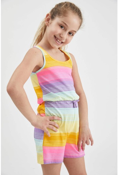 Defacto Kız Çocuk Çizgi Desenli Örme Kısa Tulum T2732A621SP
