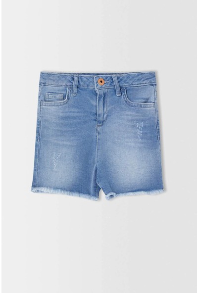 Defacto Kız Çocuk Yıpratma Detaylı  Jean Şort T3271A621SM
