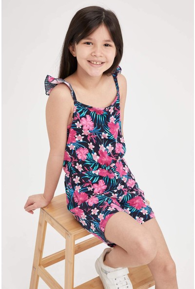 DeFacto Kız Çocuk Regular Fit Çiçek Desenli Askılı Pamuklu Penye Yazlık Kısa Tulum T2733A621SP DeFacto Kız Çocuk Regular Fit Çiçek Desenli Askılı Pamuklu Penye Yazlık Kısa Tulum T2733A621SP
