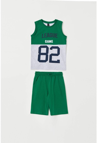 Defacto Erkek Çocuk Yazı  Baskılı Atlet ve Şort Takım U3510A621SM