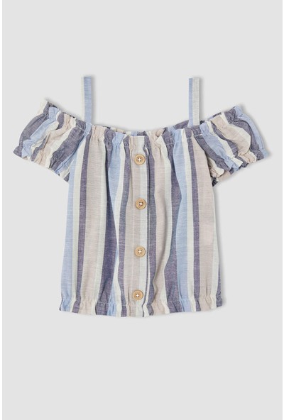 DeFacto Kız Çocuk Çizgili Kısa Kollu Bluz T4058A621SM