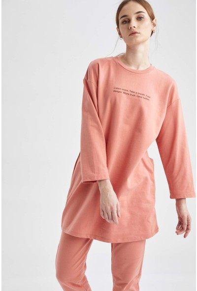 DeFacto Relax Fit Yazı Baskılı Sweatshirt Tunik T5237AZ21SP DeFacto Relax Fit Yazı Baskılı Sweatshirt Tunik T5237AZ21SP