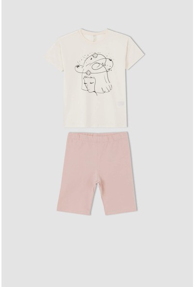 DeFacto Kız Çocuk Baskılı Kısa Kollu Pijama Takımı U7087A621SM
