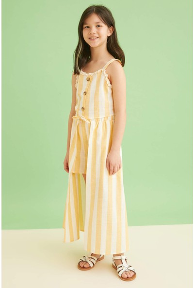DeFacto Kız Çocuk Çizgi Askılı Bluz Ve Şort Etek Takımı T4728A621SP