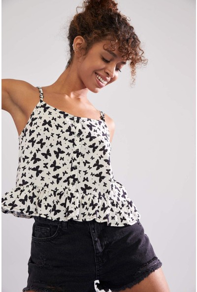DeFacto Kelebek Desenli Ayarlanabilir Askılı Regular Fit Bluz U9116Az21Sm