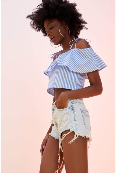 DeFacto Çizgili Carmen Yaka İp Askılı Bluz U9600AZ21SM