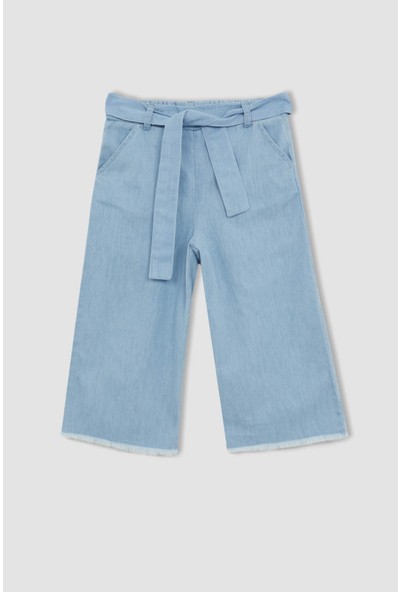 DeFacto Kız Çocuk Culotte Fit Kuşaklı Kapri Boy Jean Pantolon T3268A621SP