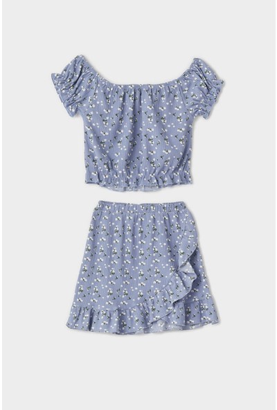 DeFacto Kız Çocuk Çiçek Desenli Kısa Kolluz Bluz Ve Etek Takımı V0933A621SM