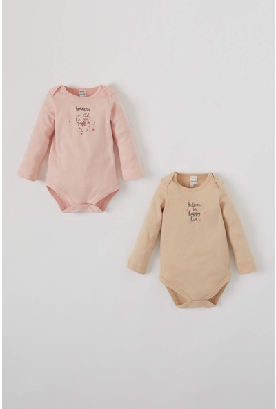 DeFacto Kız Bebek Sevimli Tavşan Baskılı Uzun Kol Çıtçıtlı 2'li Body