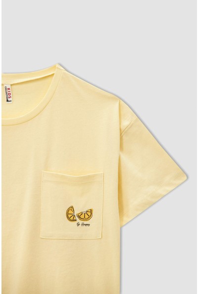 Defacto Kız Çocuk Oversize Fit Lİmon Baskılı Kısa Kollu Tişört V5408A621HS