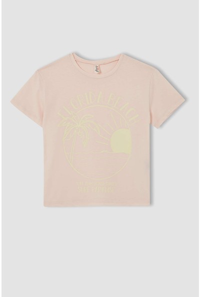 DeFacto Kız Çocuk Slogan Baskılı Kısa Kollu Tişört V5410A621HS