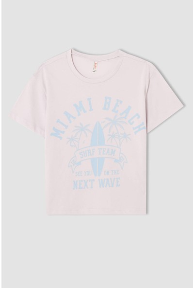 DeFacto Kız Çocuk Slogan Baskılı Kısa Kollu Tişört V5410A621Hs