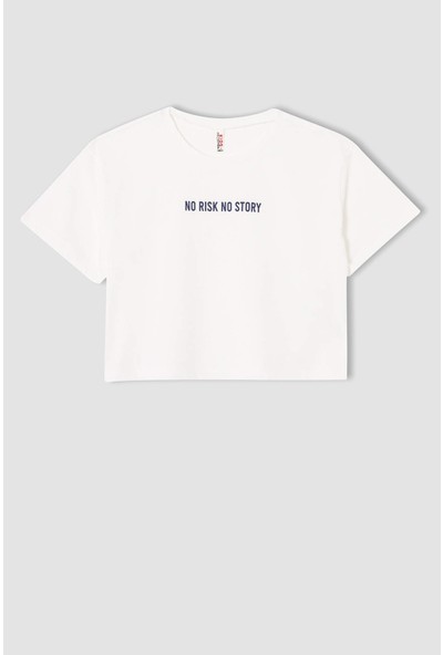 DeFacto Kız Çocuk Yazı Baskılı Crop Kısa Kollu Tişört V5407A621HS