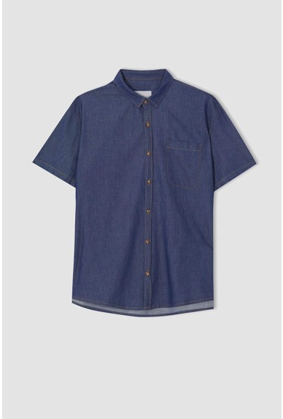 DeFacto Büyük Beden Regular Fit Basic Kısa Kollu Jean Gömlek V6999Az21Hs