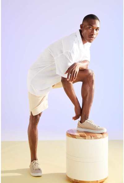 DeFacto Slim Fit Beli Bağcıklı Bermuda Şort V6783AZ21HS