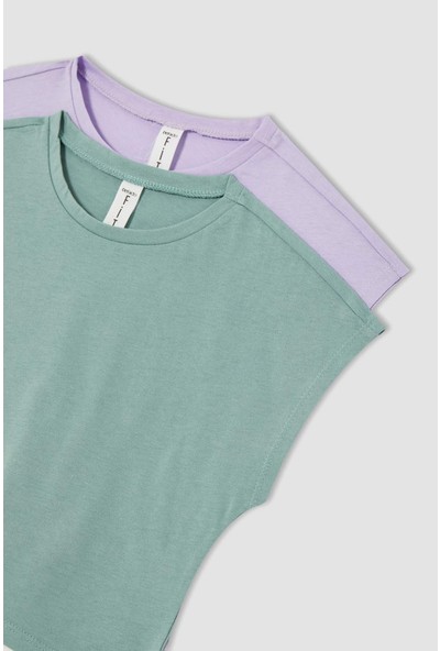 DeFacto Kız Çocuk Basic Kısa Kollu Crop 2'li Tişört V6054A621HS