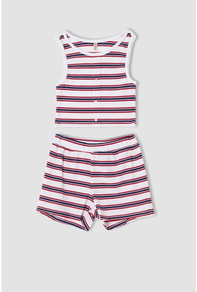 DeFacto Kız Çocuk Çizgili Crop Atlet Ve Şort Takımı V6773A621HS