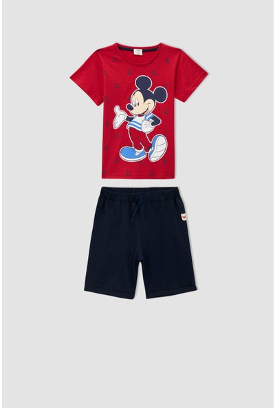 DeFacto Erkek Çocuk Mickey Mouse Lisanslı Kısa Kollu Tişört Ve Şort Takımı V7003A621HS