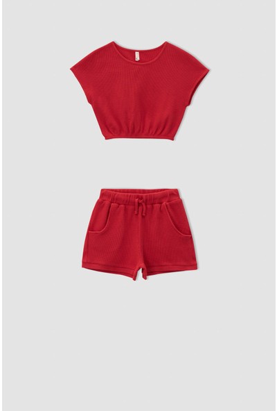 DeFacto Kız Çocuk Kısa Kollu Crop Tişört Ve Şort Takımı V6774A621HS