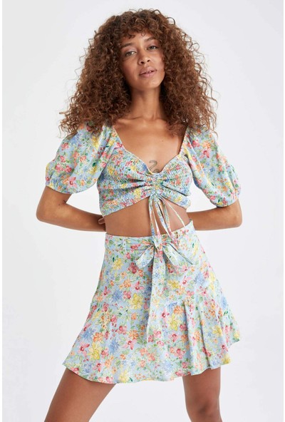 DeFacto Çiçek Desenli Mini Şort Etek U2015AZ21SM