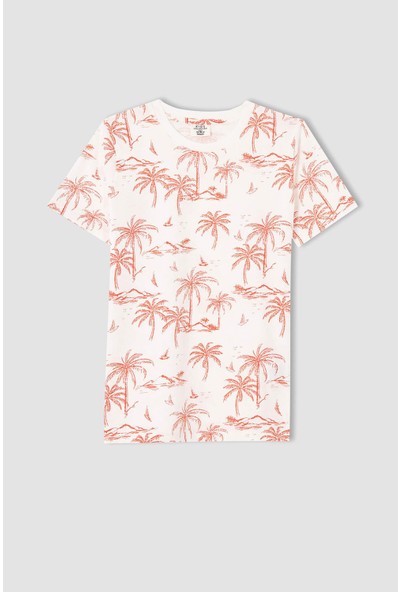 DeFacto Erkek Çocuk Palmiye Desenli Kısa Kollu Tişört V6733A621HS