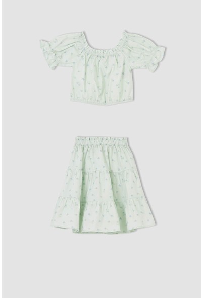 DeFacto Kız Çocuk Çiçekli Kısa Kollu Bluz Ve Etek Takımı V6931A621HS