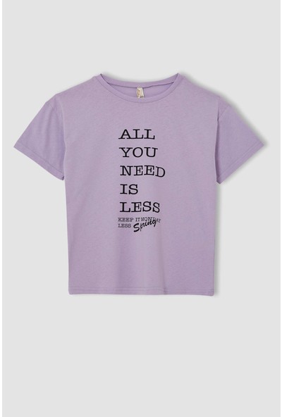 DeFacto Kız Çocuk Oversize Fit Slogan Baskılı Kısa Kollu Crop Tişört V6890A621HS DeFacto Kız Çocuk Oversize Fit Slogan Baskılı Kısa Kollu Crop Tişört V6890A621HS