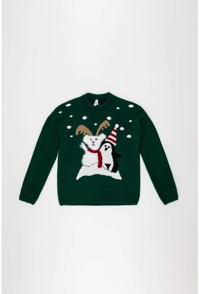 DeFacto Kız Çocuk Kardan Adam Figürlü Kazak T1607A620WN