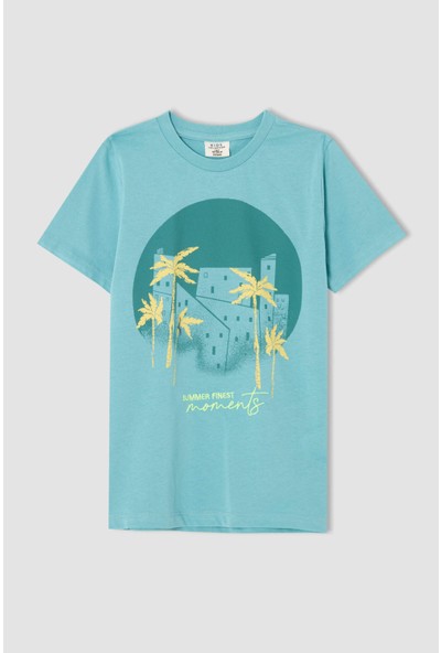 Defacto Erkek Çocuk Palmiye Baskılı Kısa Kollu Tişört V6735A621HS