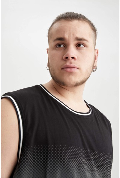 Defacto Büyük Beden Regular Fit Bisiklet Yaka Baskılı Kolsuz Spor Tişört V6925AZ21HS