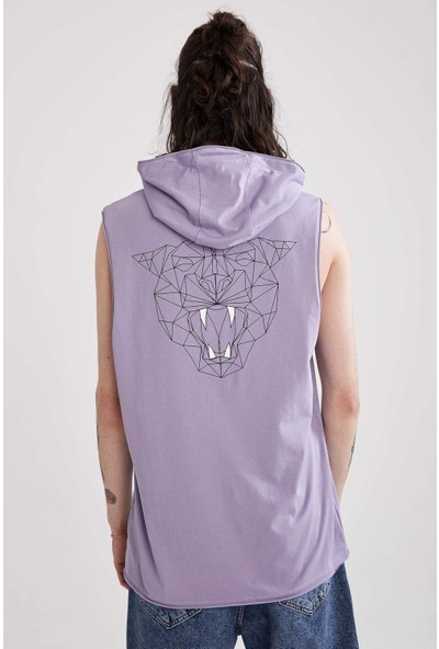 Defacto Slim Fit Sırt Baskılı Kapüşonlu Kolsuz Tişört U0746AZ21SM