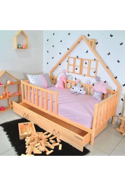 Bayev Markaawm Montessori Çocuk Yatak Çekmeceli 90X190 Karyola Yağmur