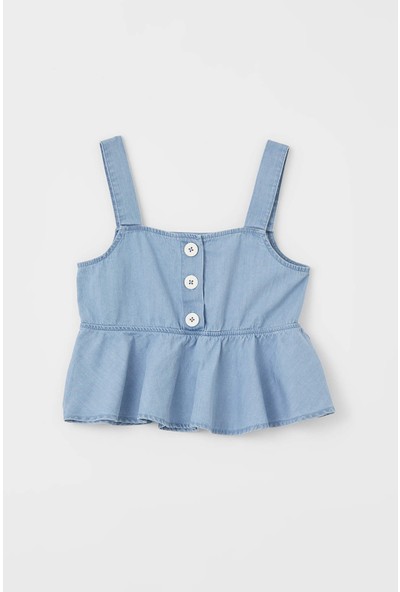Defacto Kız Çocuk Askılı Jean Crop Bluz T6075A621SM Defacto Kız Çocuk Askılı Jean Crop Bluz T6075A621SM