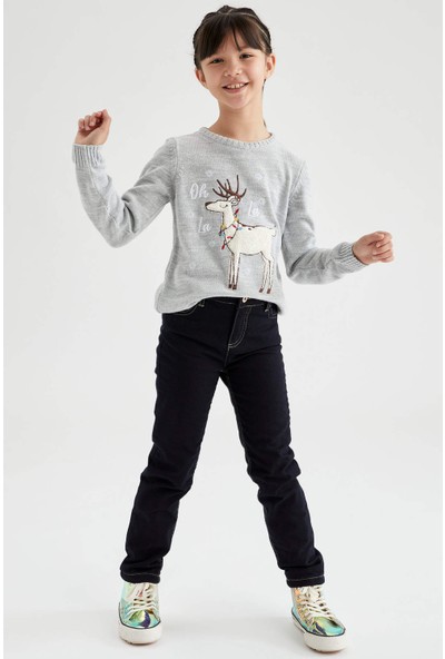 DeFacto Kız Çocuk İçi Polar Astarlı Isı Yalıtımlı Warmtech Jean Pantolon S9454A620AU