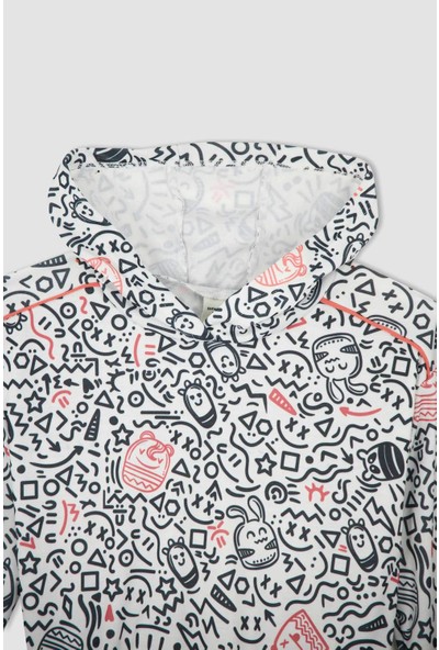 Defacto Kız Çocuk Desenli Crop Kapüşonlu Sweatshirt U0434A621SP Defacto Kız Çocuk Desenli Crop Kapüşonlu Sweatshirt U0434A621SP